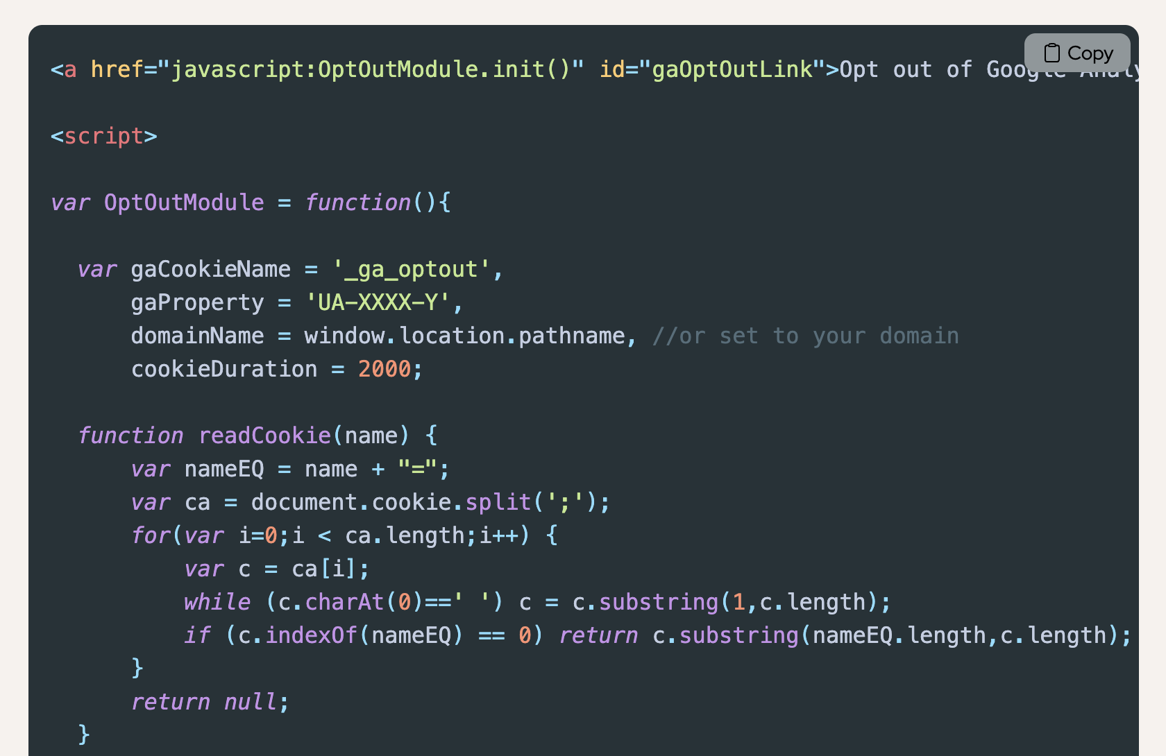 Google Analytics visitor opt-out Javascript
